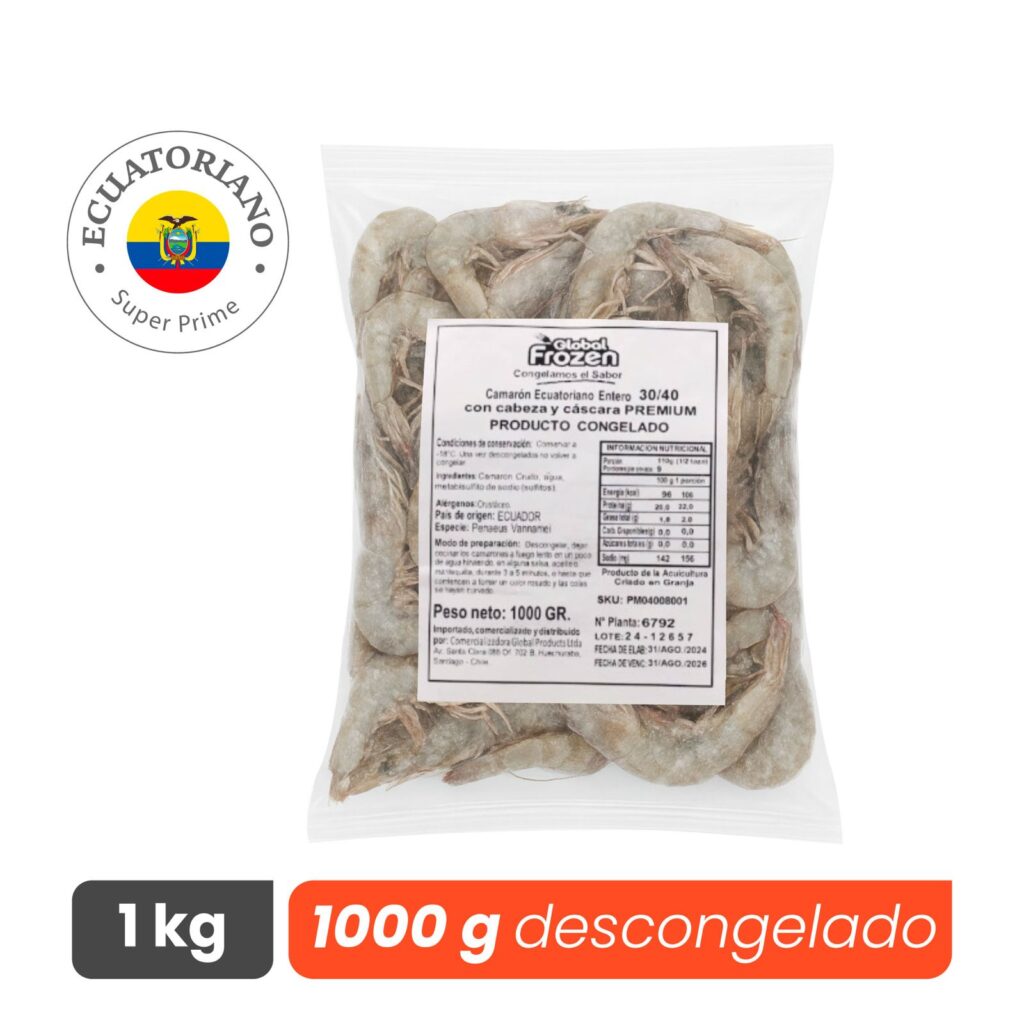 Camarón 30/40 Entero con Cabeza y Cola – Super Prime – Caja 10 kg ...